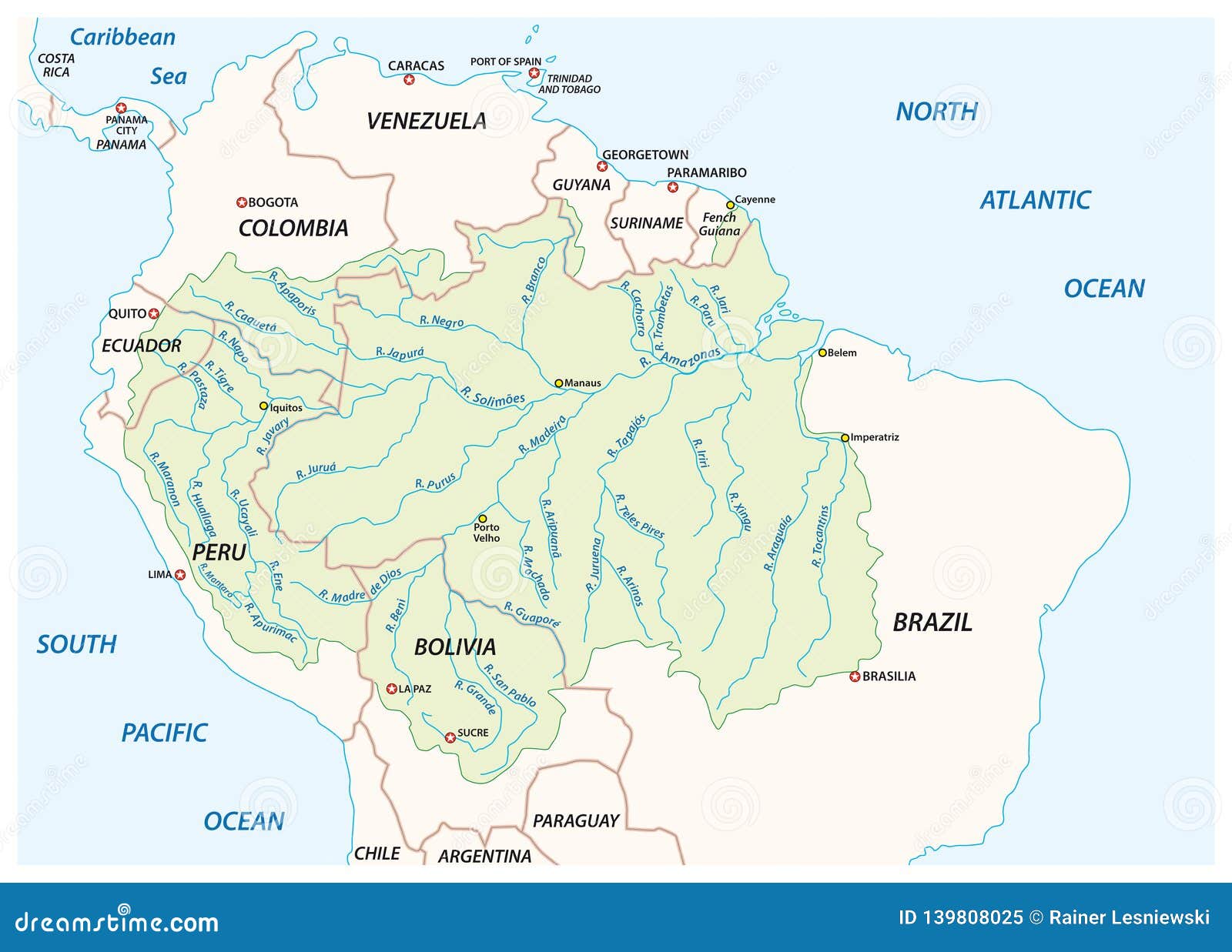 Mapa Do Vetor Da Bacia De Drenagem Do Rio Amazonas Ilustração do Vetor ...