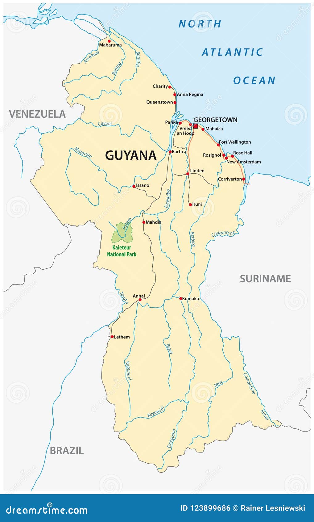 Mapa Do Vetor Da Estrada De Republic of Guyana Ilustração do Vetor ...