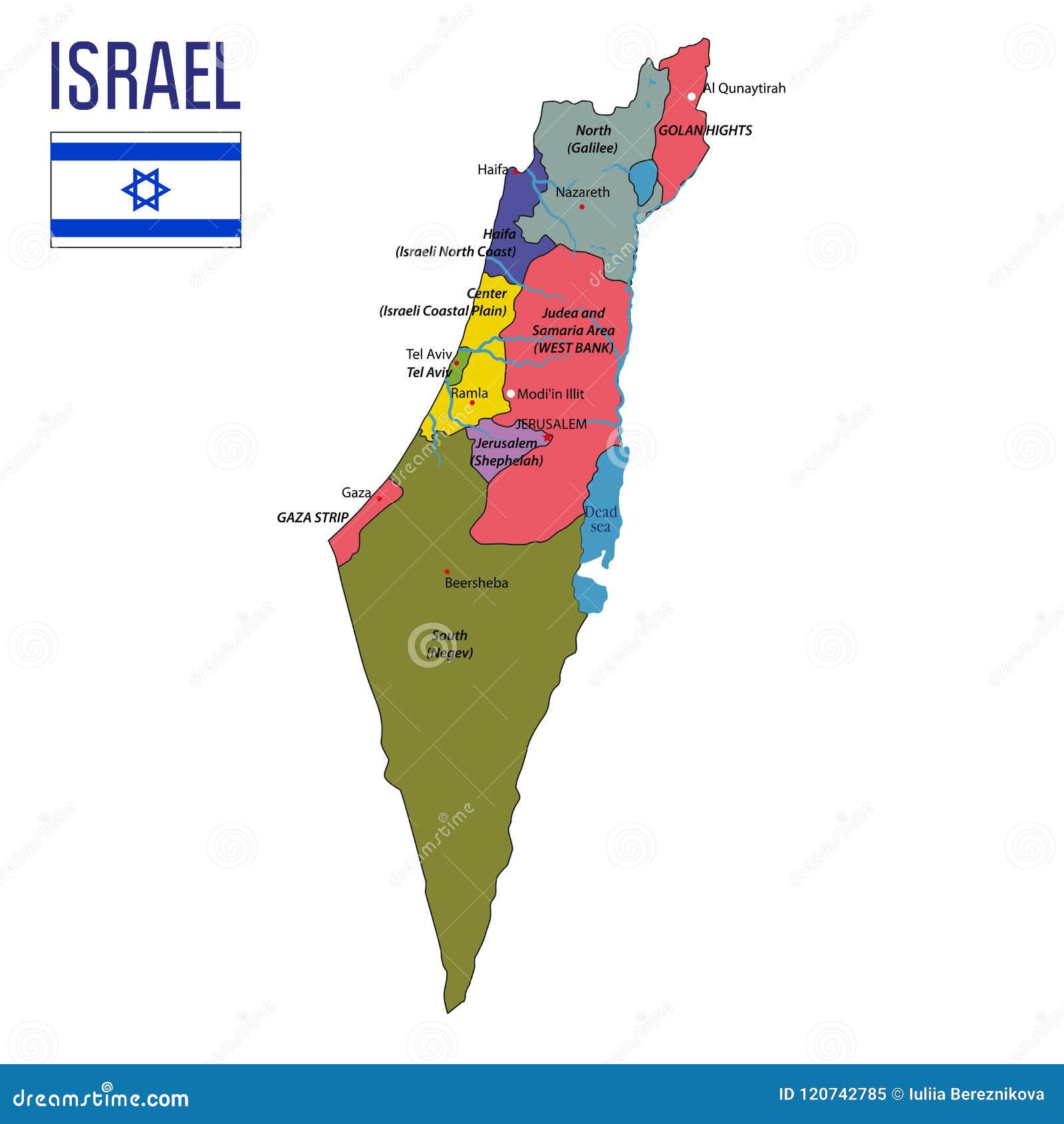 Mapa Do Vetor De Israel Com Regiões Ilustração do Vetor - Ilustração de ...