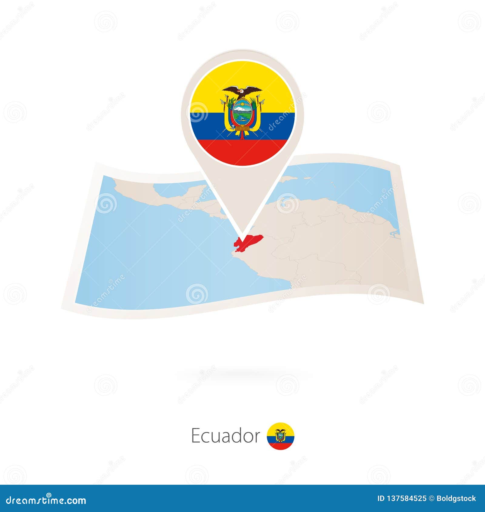 Mapa Doblado Del Papel De Ecuador Con El Perno De La Bandera De Ecuador ...