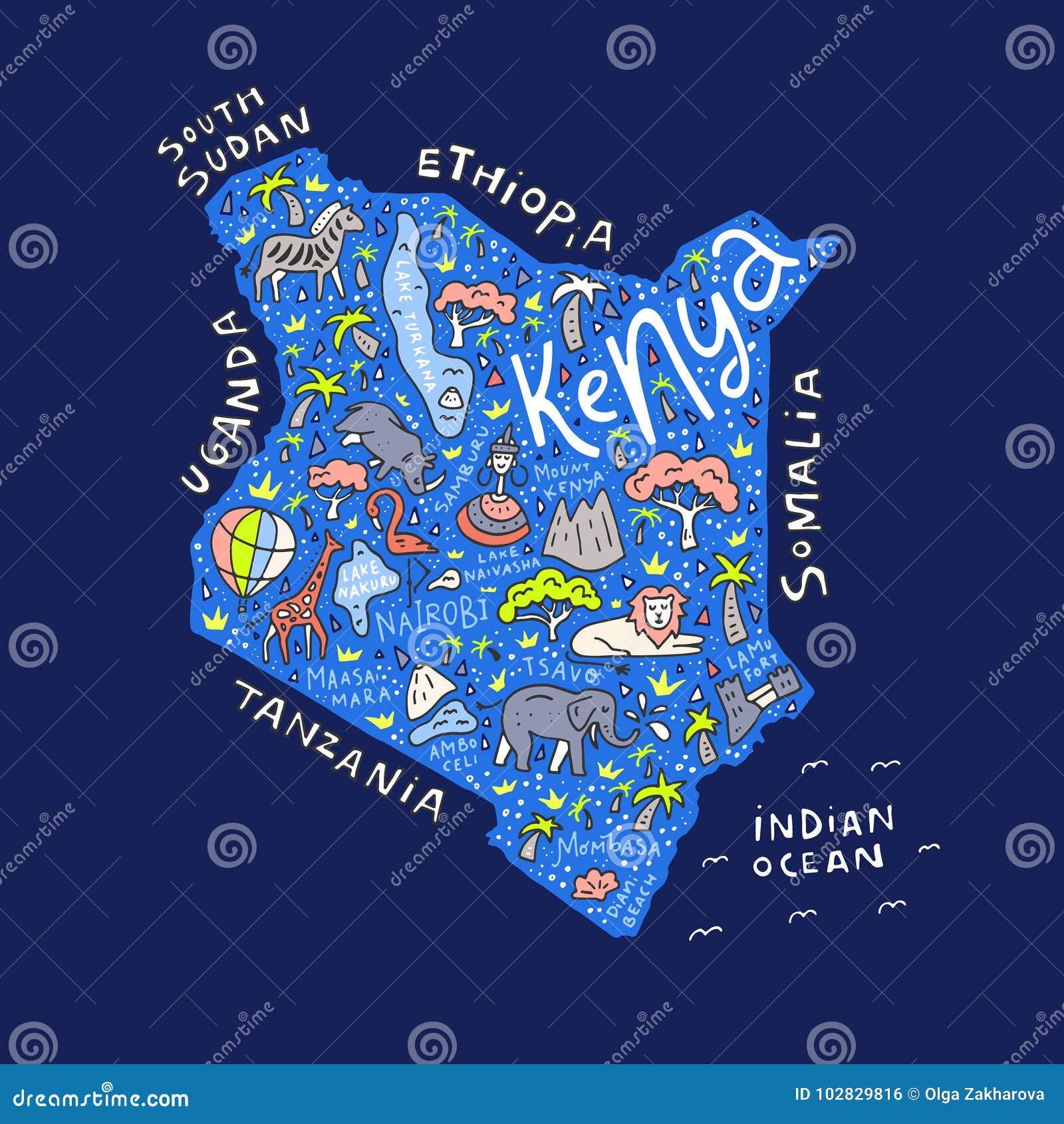 Mapa Dos Desenhos Animados De Kenya Ilustração do Vetor - Ilustração de ...