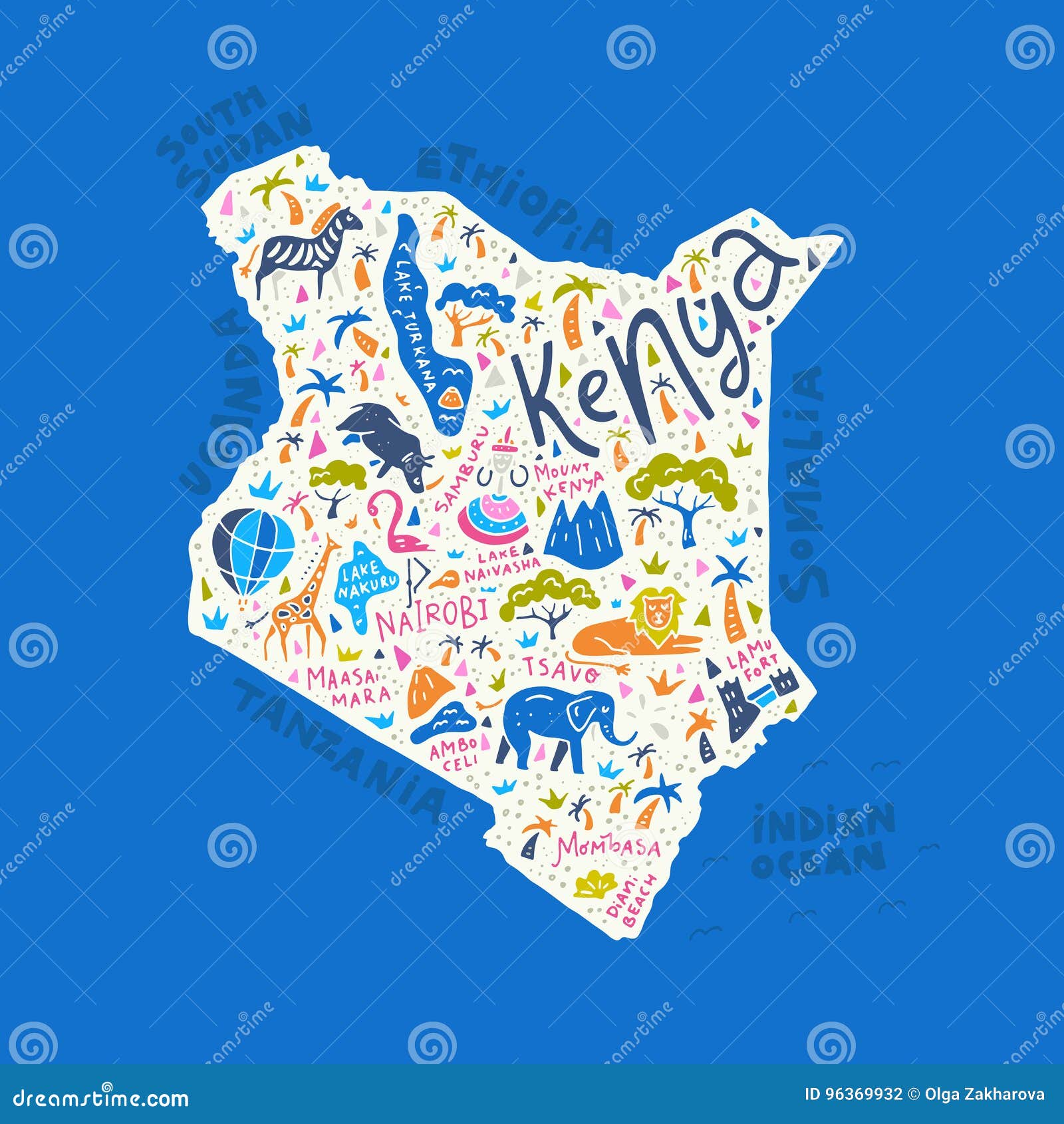 Mapa Dos Desenhos Animados De Kenya Ilustração do Vetor - Ilustração de ...