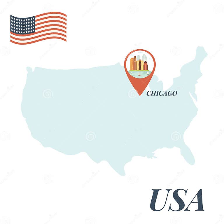 Mapa Dos EUA Com Chicago Pin Travel Concept Ilustração do Vetor ...