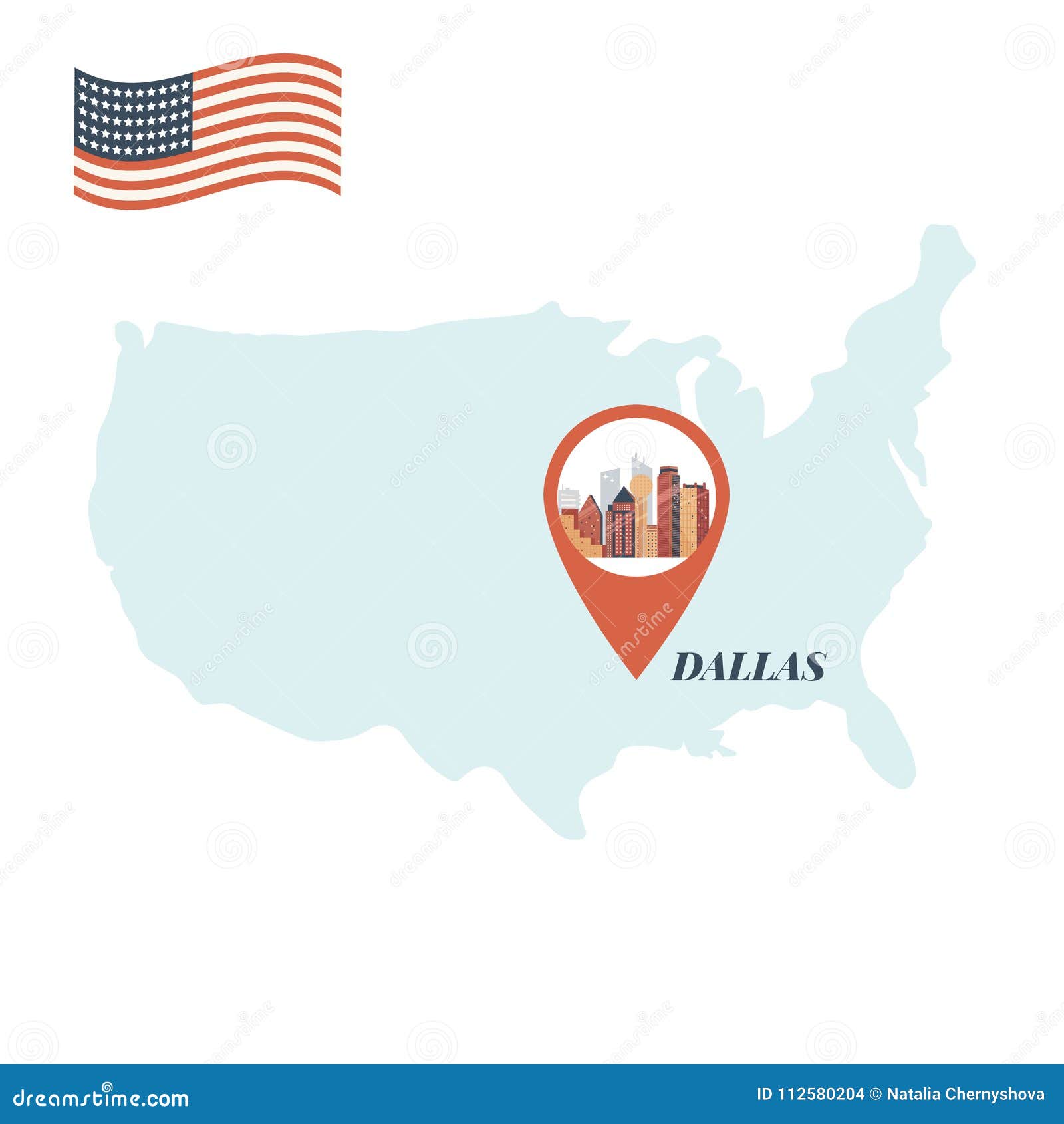 Mapa Dos EUA Com Dallas Pin Travel Concept Ilustração do Vetor ...