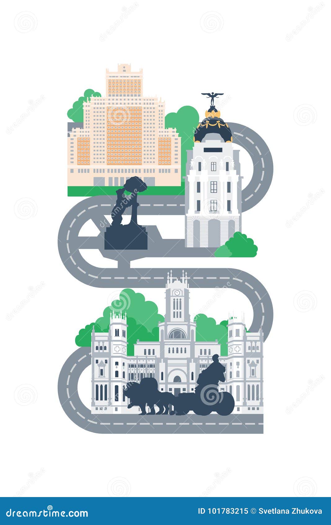 Mapa Dos Marcos Da Cidade Do Madri Ilustração do Vetor - Ilustração de ...