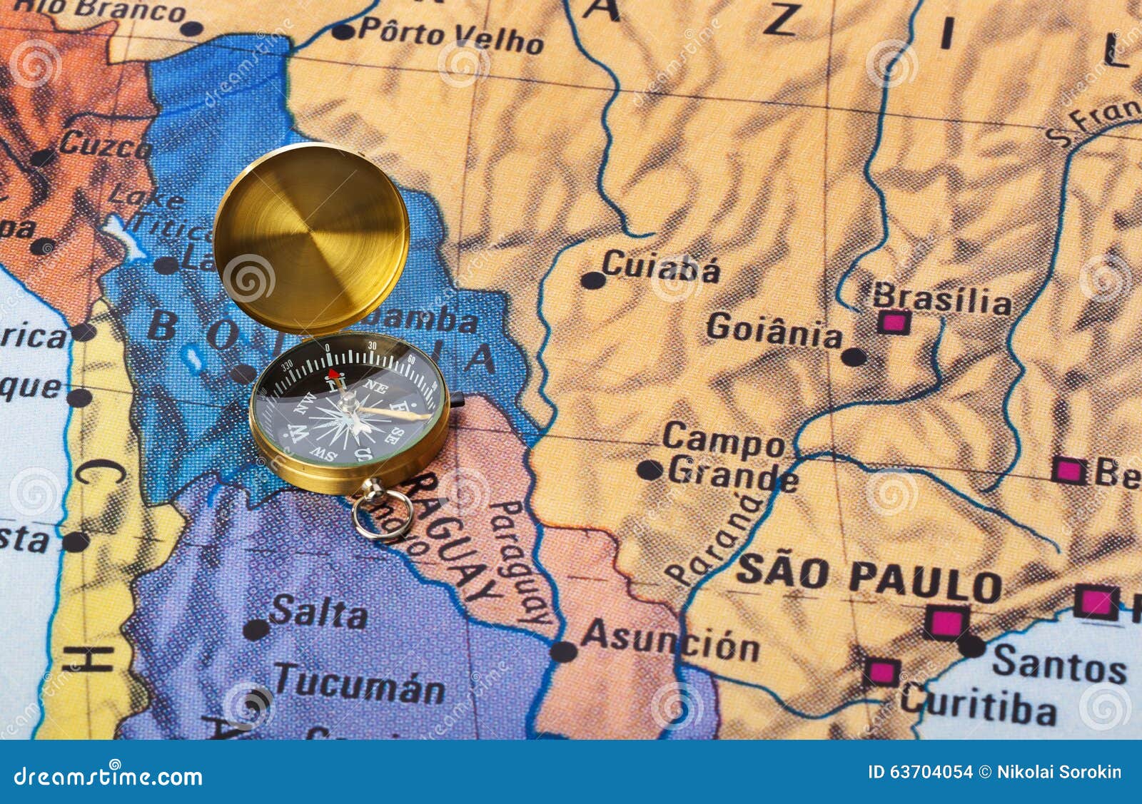 Mapa e compasso de Brasil foto de stock. Imagem de cartografia - 63704054