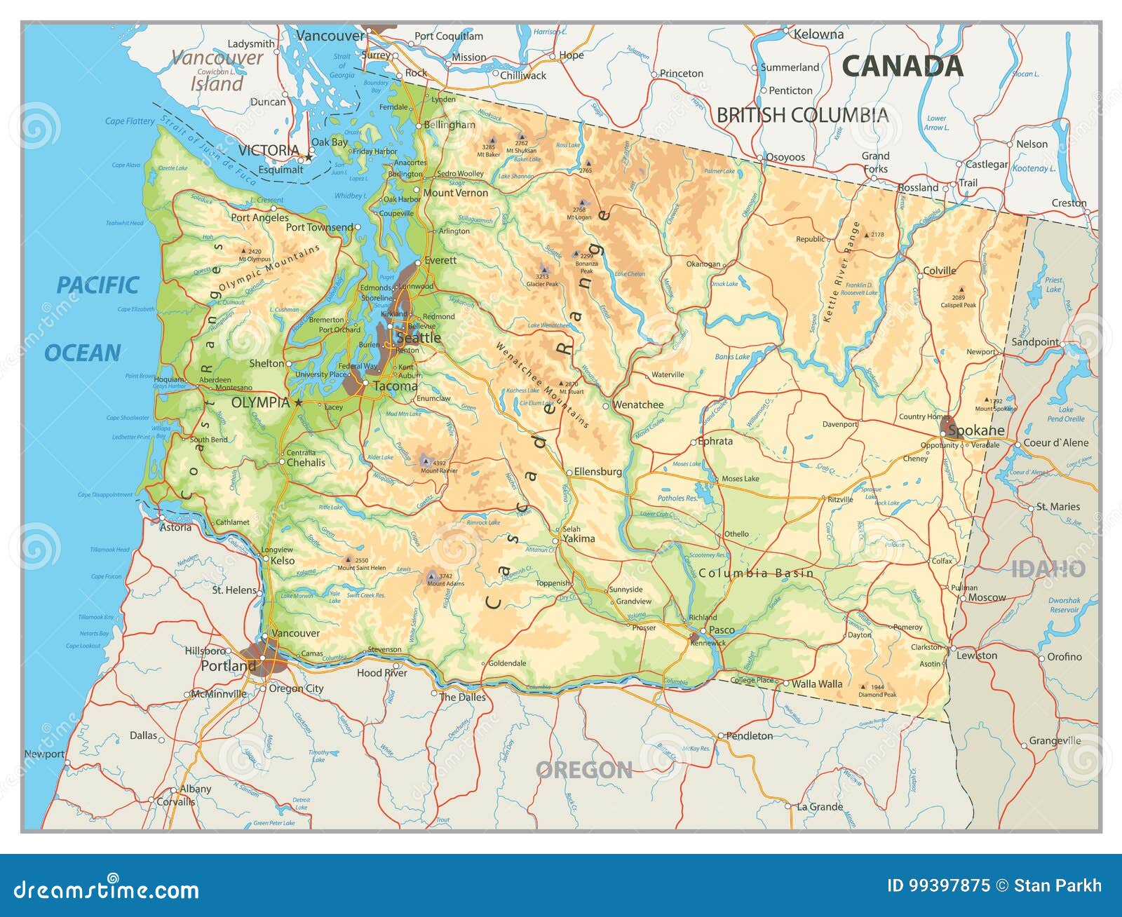 Mapa Físico Del Estado De Washington Ilustración del Vector ...