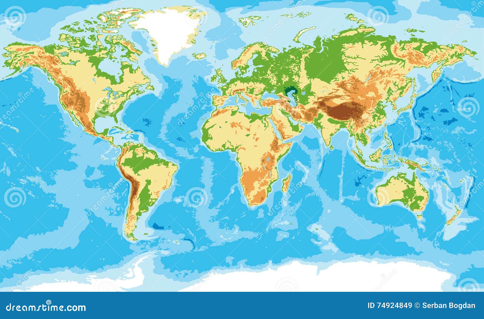 Mapa físico do mundo ilustração do vetor. Ilustração de naturalizado ...
