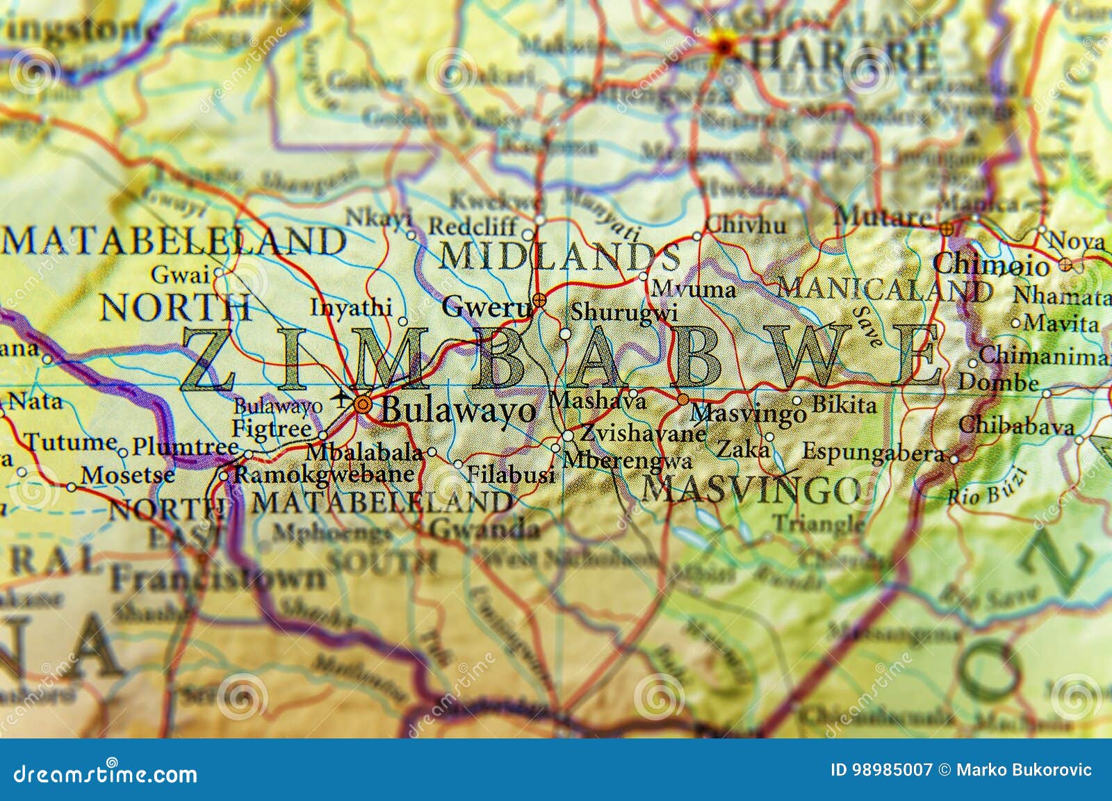 Mapa Geográfico De Zimbabwe Com Cidades Importantes Imagem de Stock ...