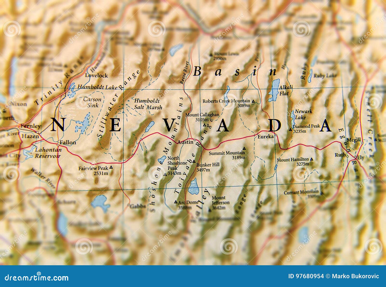 Mapa Geográfico Del Cierre Del Estado De Nevada Foto de archivo ...