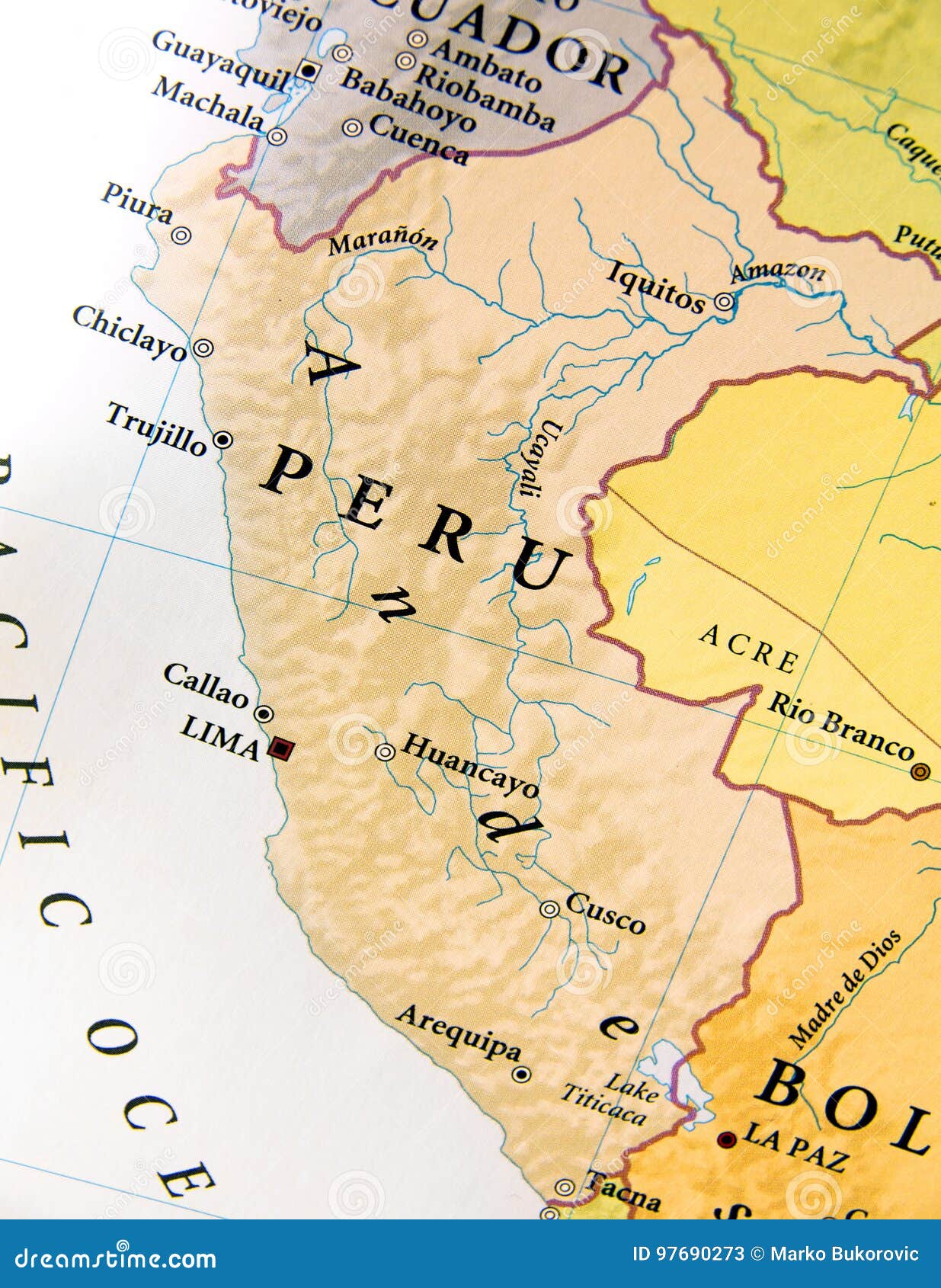 Mapa Geográfico Do Peru Com Cidades Importantes Imagem de Stock ...