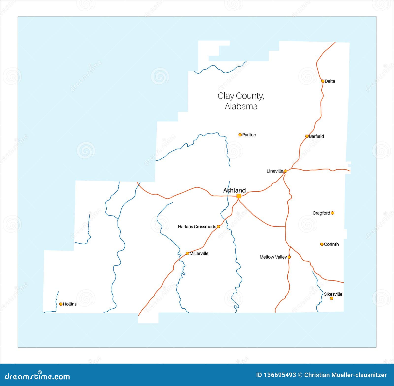 Mapa Grande De Clay County En Alabama Ilustración del Vector ...