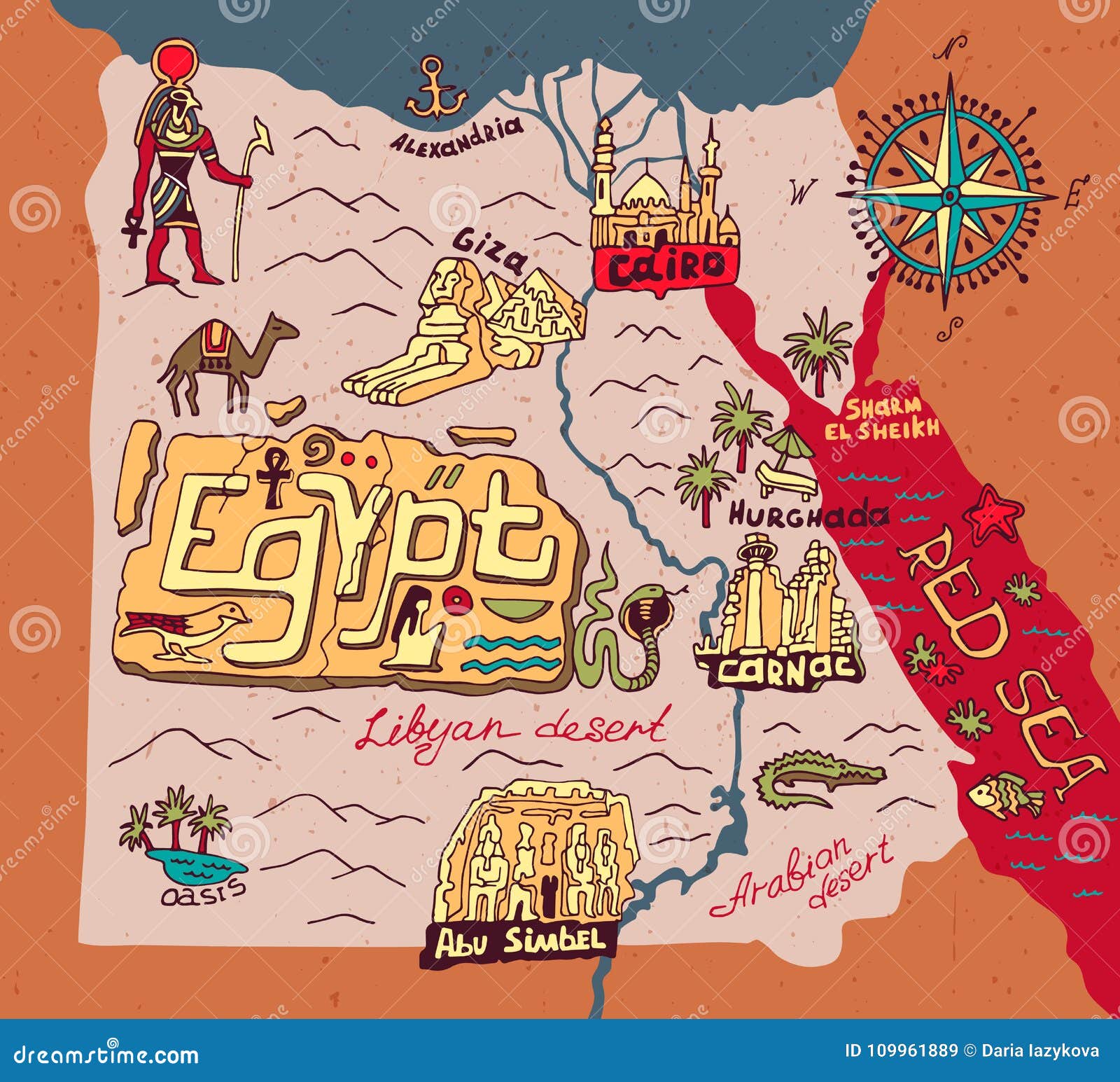Mapa ilustrado ilustración del vector. Ilustración de cairo - 109961889