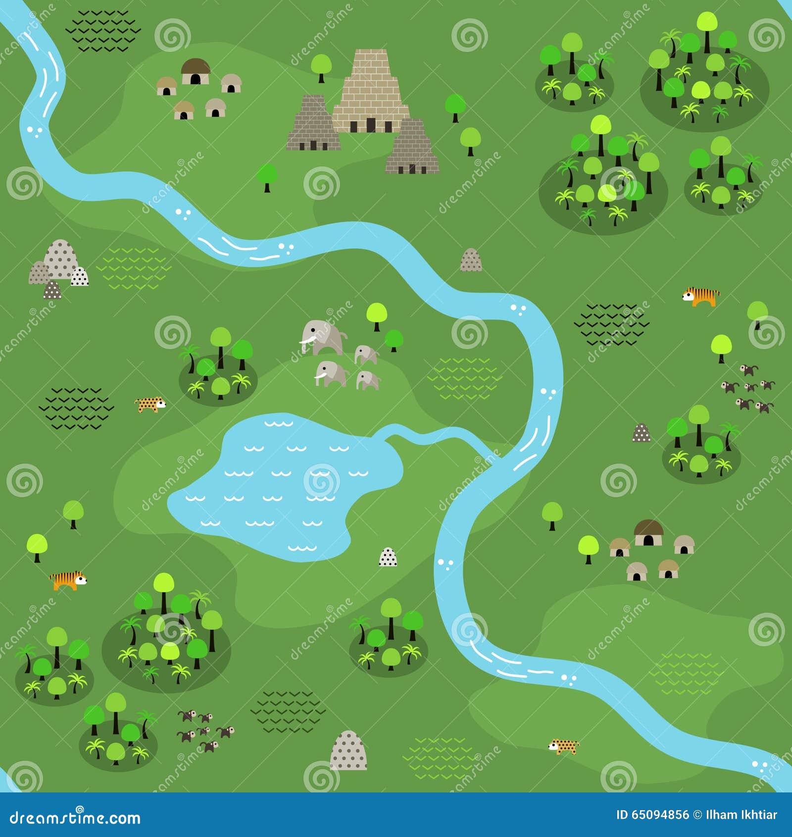 Mapa Inconsútil De La Selva En Estilo Plano Ilustración del Vector ...
