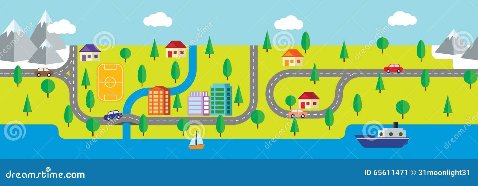 Mapa Liso Da Cidade Pequena E Do Campo Ilustração do Vetor - Ilustração ...