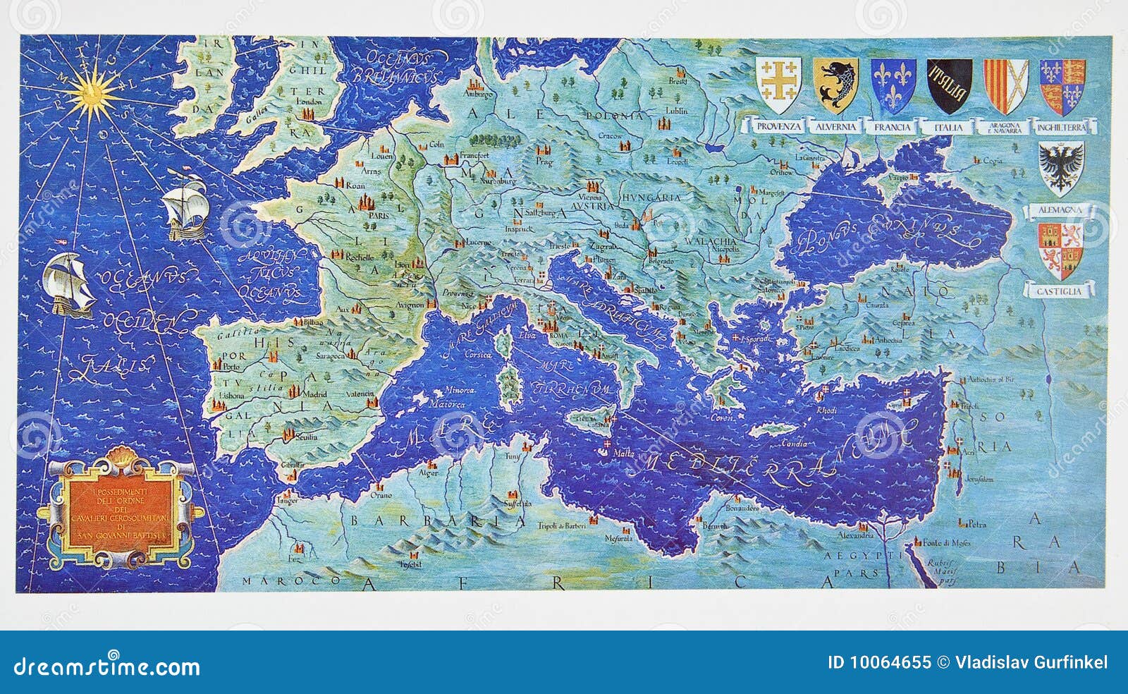 Mapa medieval de Europa ilustração stock. Ilustração de colheita - 10064655