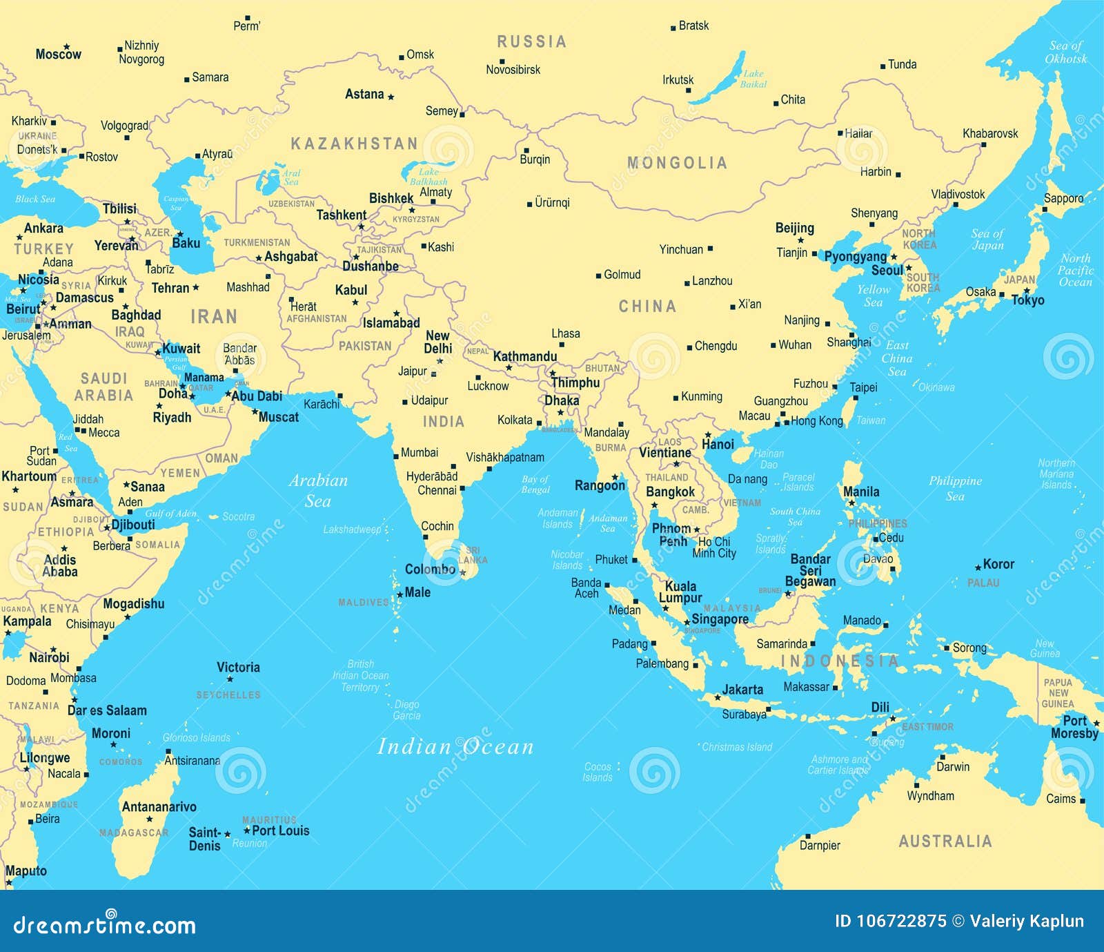 Mapa Meridional De Asia - Ejemplo Del Vector Stock de ilustración ...
