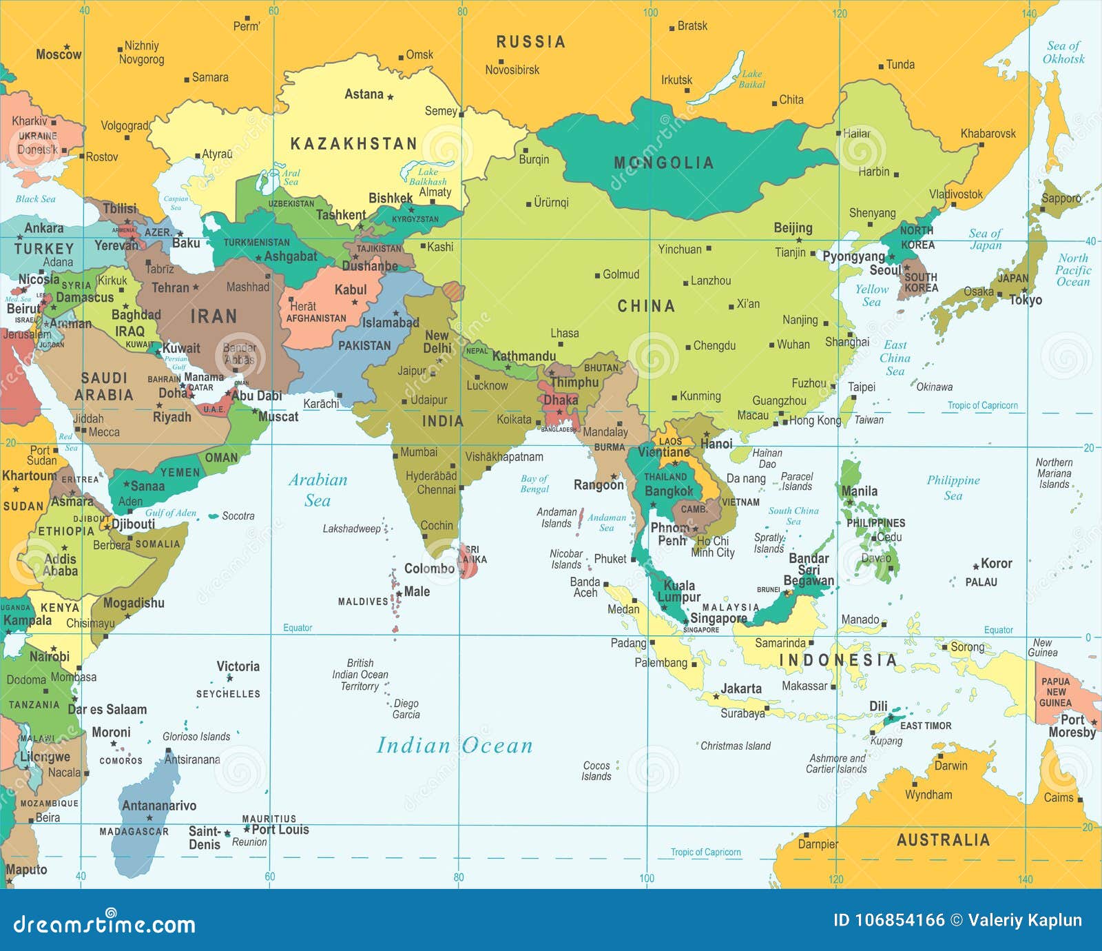 Mapa Meridional De Asia - Ejemplo Del Vector Stock de ilustración ...