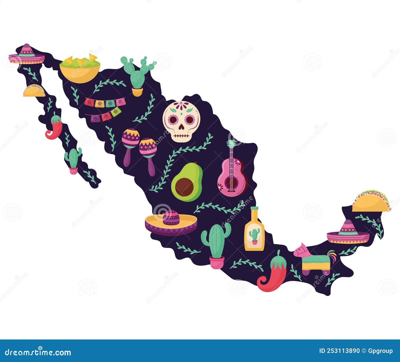 Mapa Mexicano Con Elementos Ilustración del Vector - Ilustración de ...
