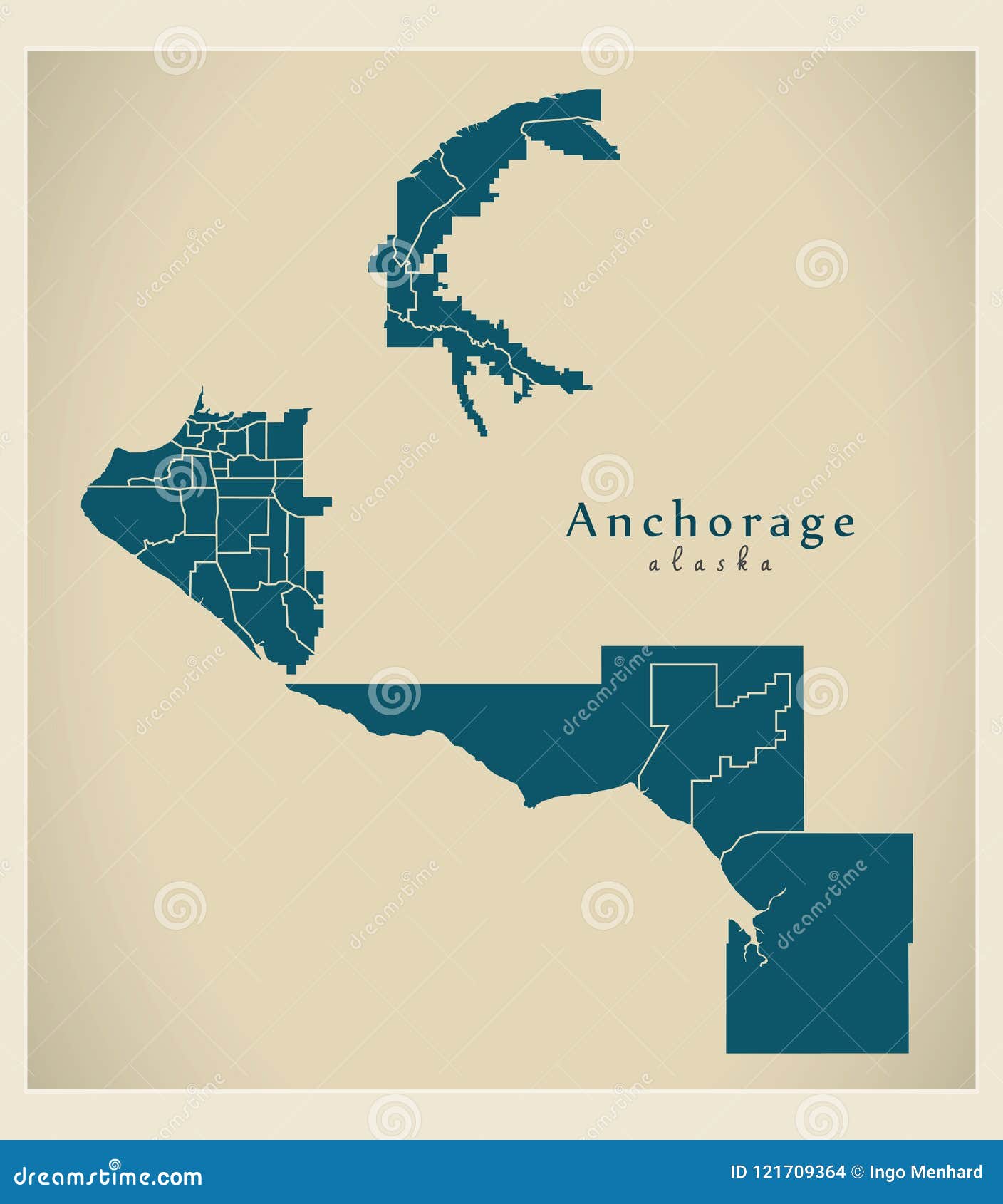 Mapa Moderno Da Cidade - Cidade De Anchorage Alaska Dos EUA Com Vizinho ...