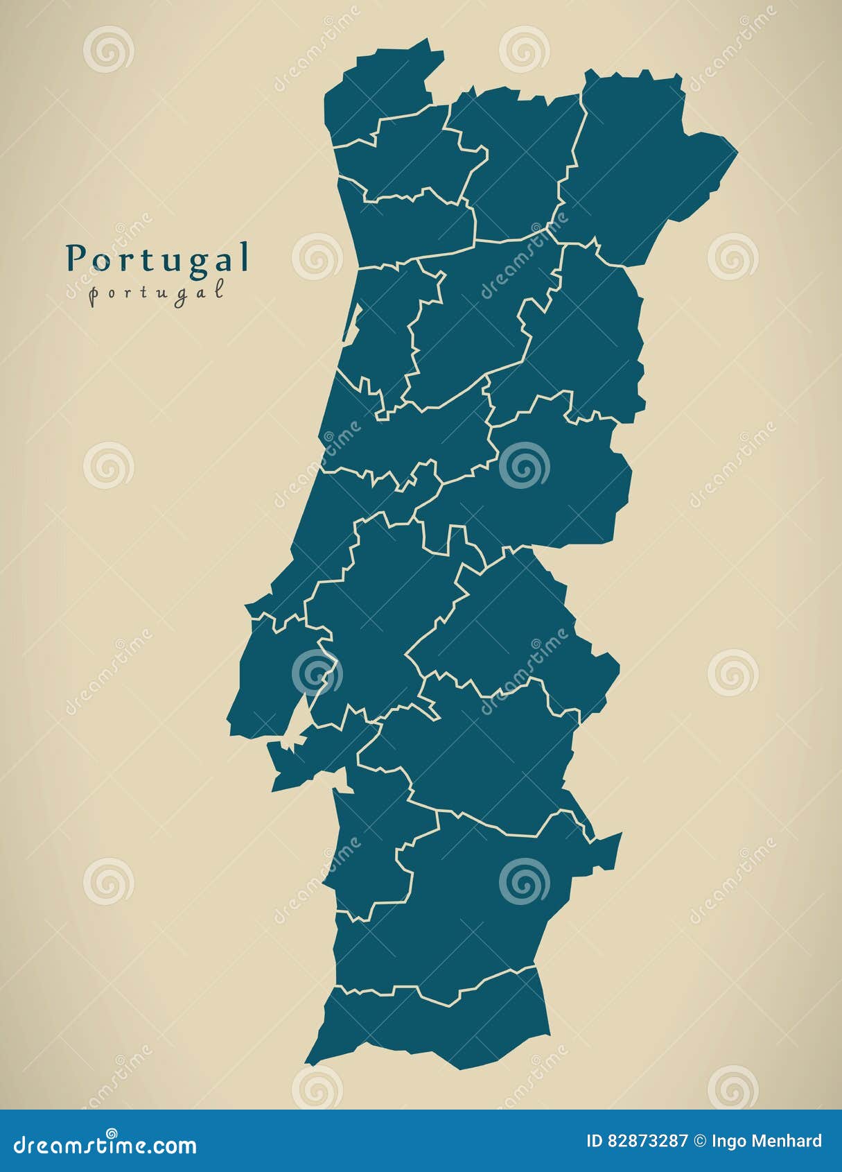 Mapa Moderno - Portugal Con Los Distritos Pinta Stock de ilustración ...