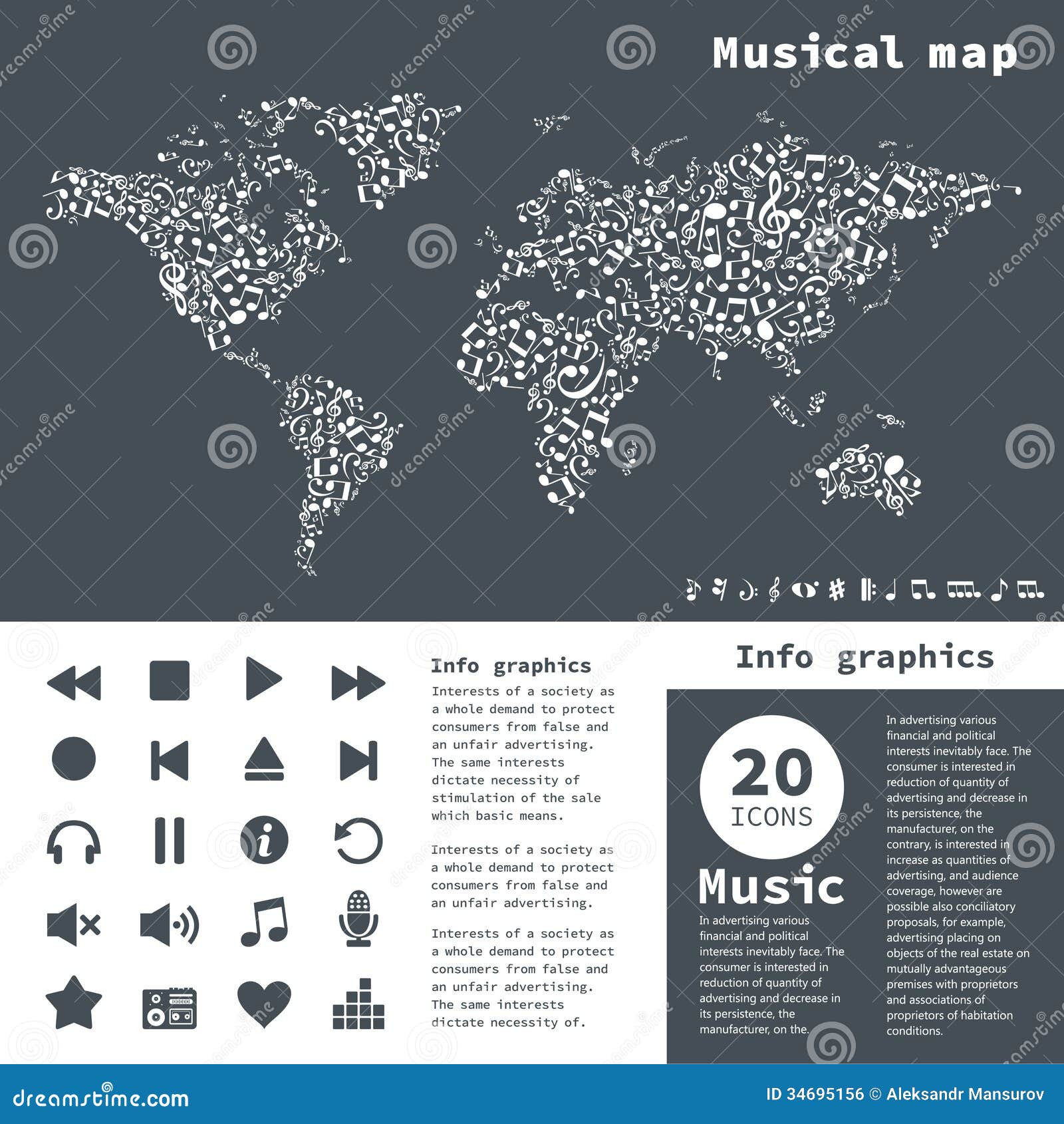 Mapa musical ilustración del vector. Ilustración de oficina - 34695156