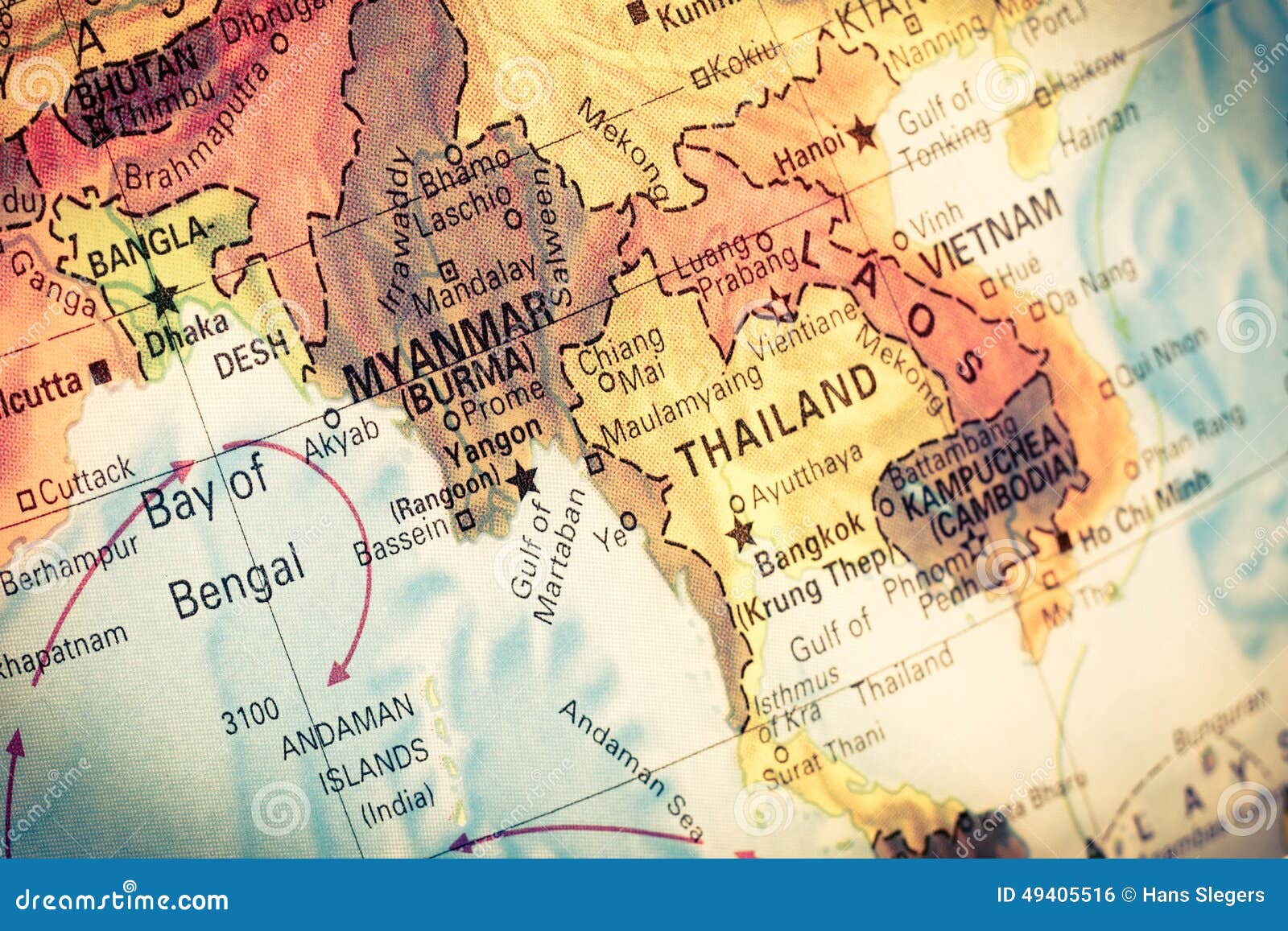 Mapa Myanmar y Birmania, foto de archivo. Imagen de recorrido - 49405516