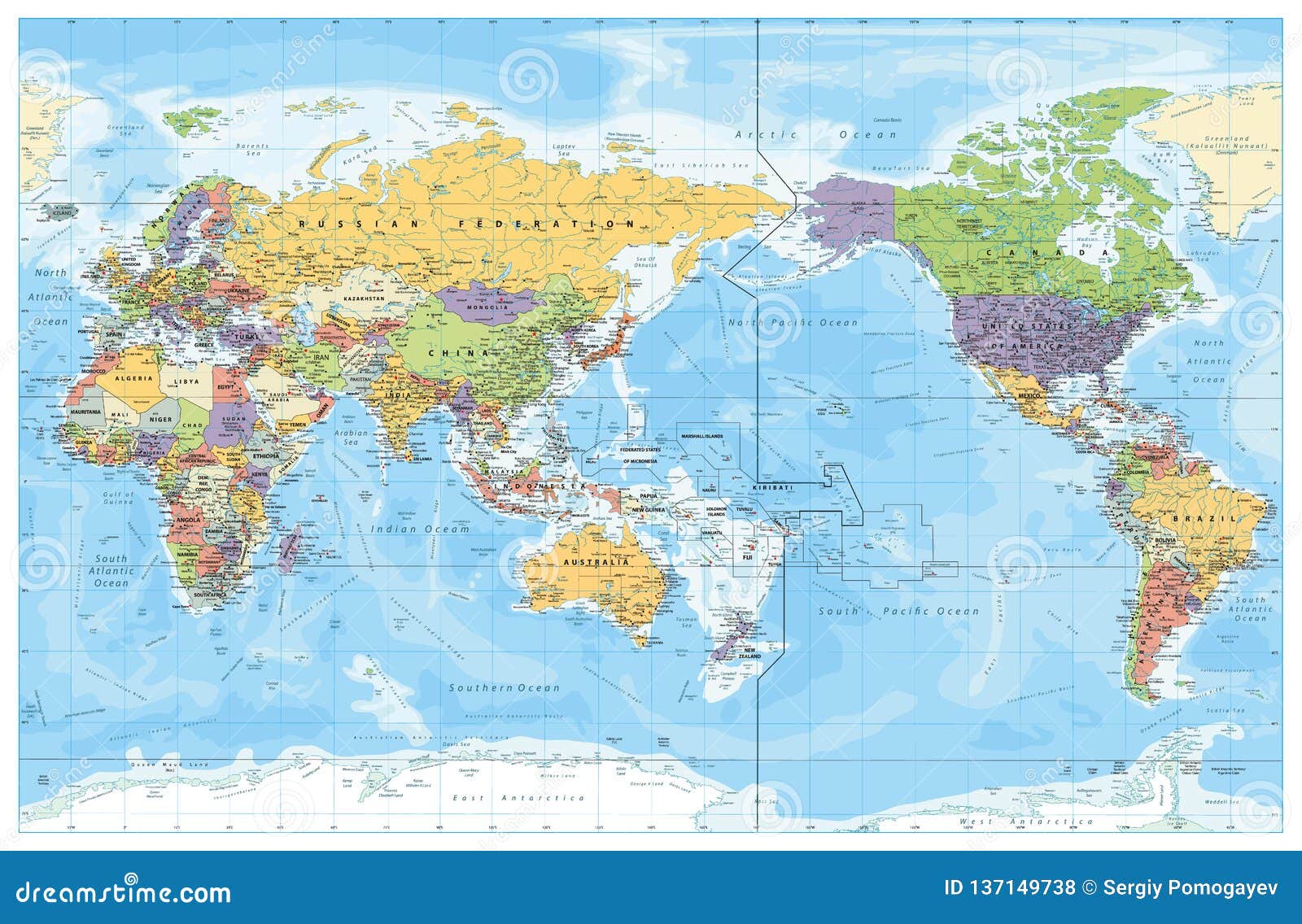 Mapa Político Centrado Pacífico Do Mundo Ilustração do Vetor ...