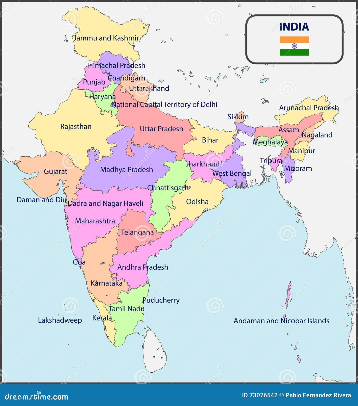 Mapa Político Da Índia Com Nomes Ilustração do Vetor - Ilustração de ...