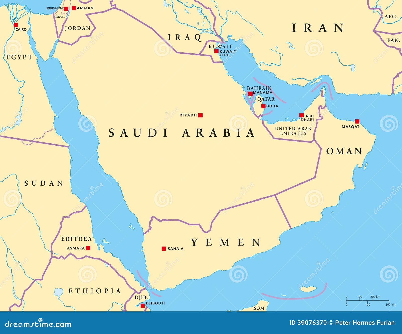 Mapa Político Da Península árabe Ilustração do Vetor - Ilustração de ...