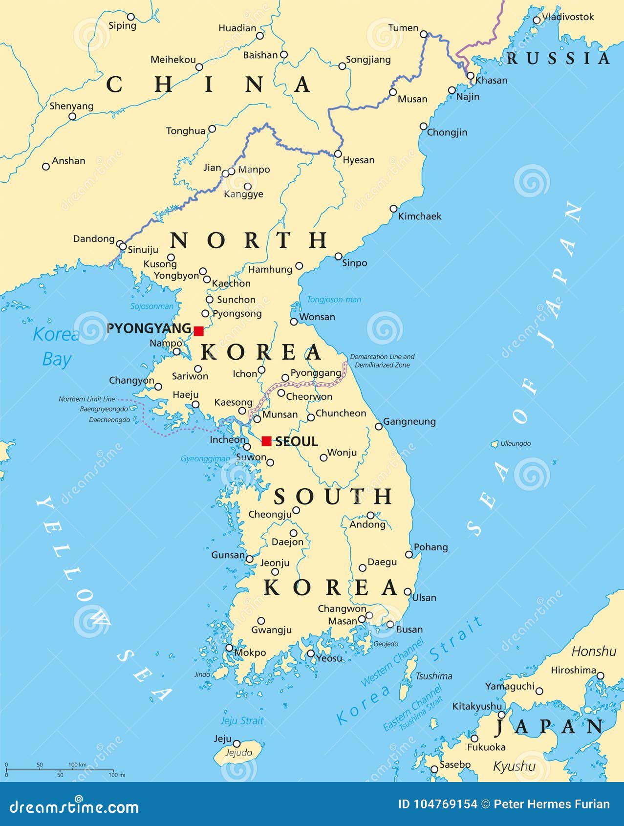 Mapa Político Da Península Da Coreia Ilustração do Vetor - Ilustração ...