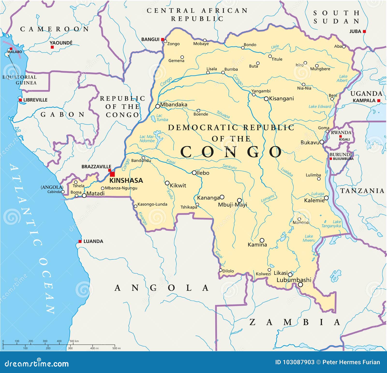 Mapa Político Da República Democrática De Congo Ilustração do Vetor ...