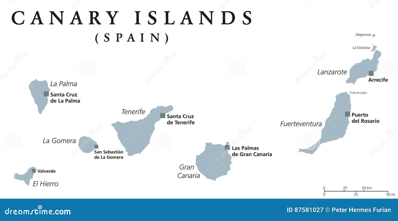 Mapa Político Das Ilhas Canárias Ilustração do Vetor - Ilustração de ...