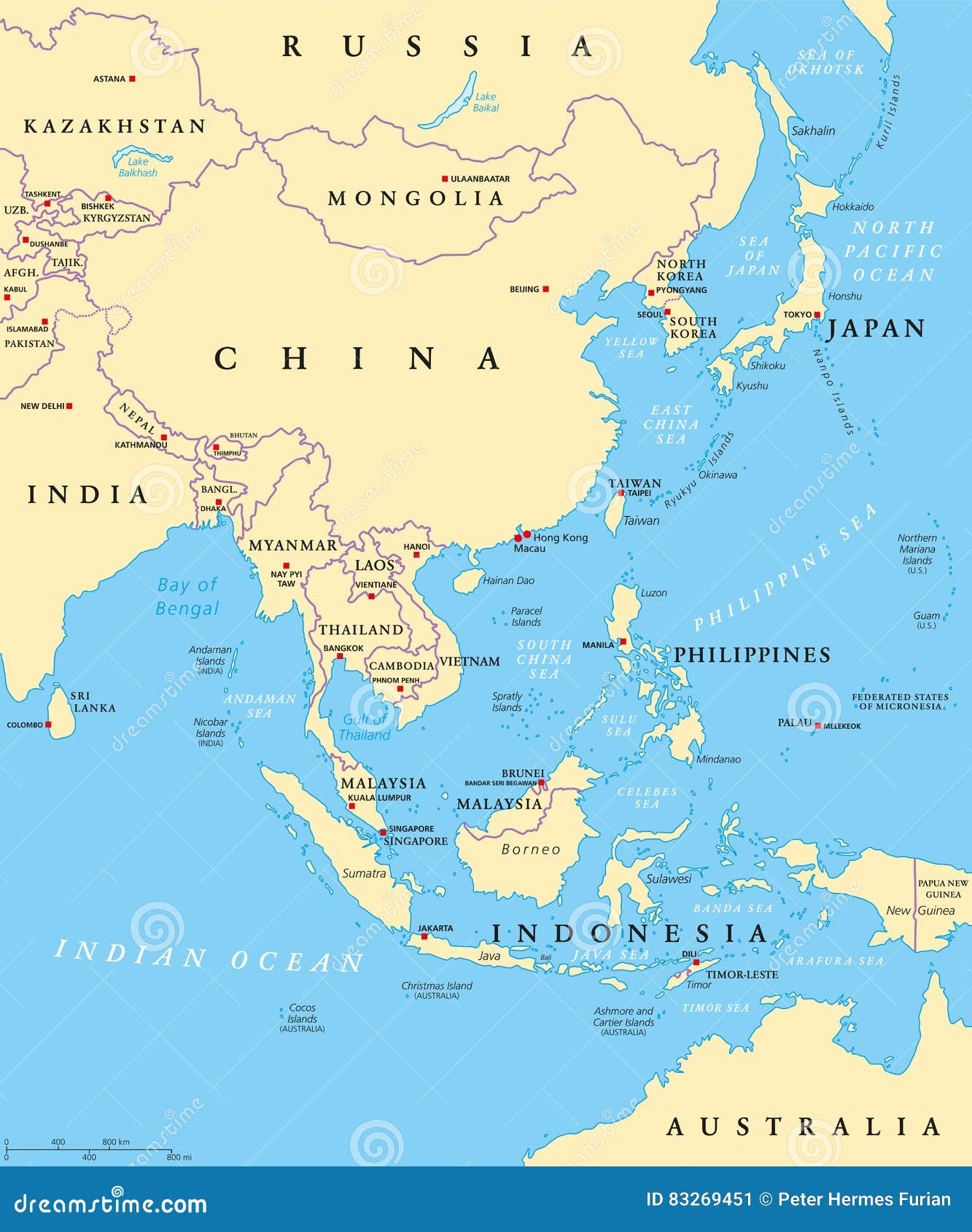 Mapa Político De Ásia Oriental Ilustração do Vetor - Ilustração de ...