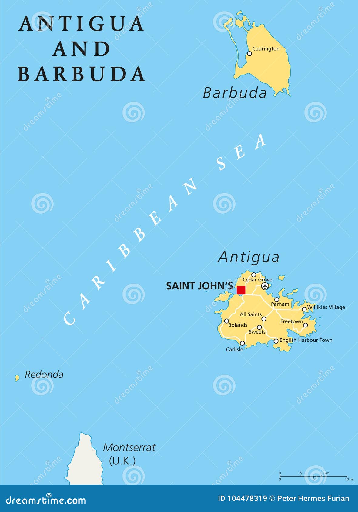 Mapa Político De Antigua Y De Barbuda Ilustración del Vector ...