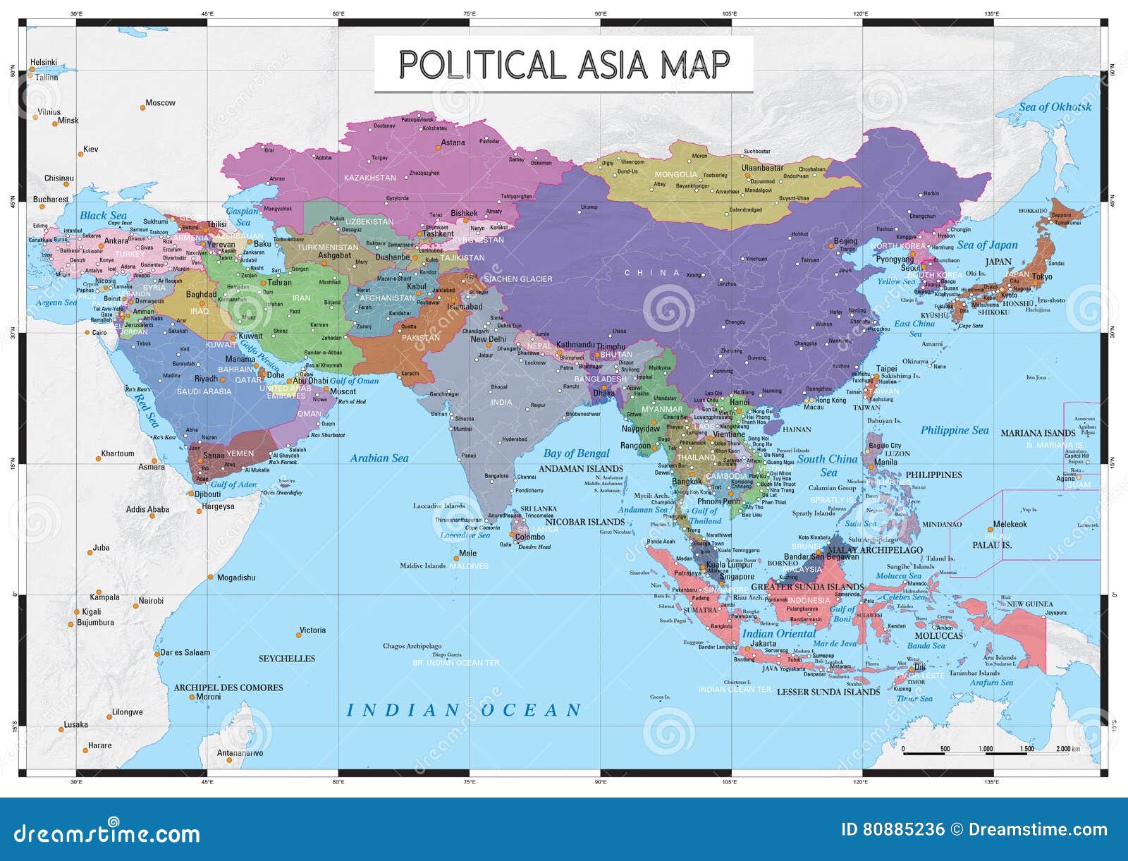Mapa político de Asia ilustración del vector. Ilustración de islas ...