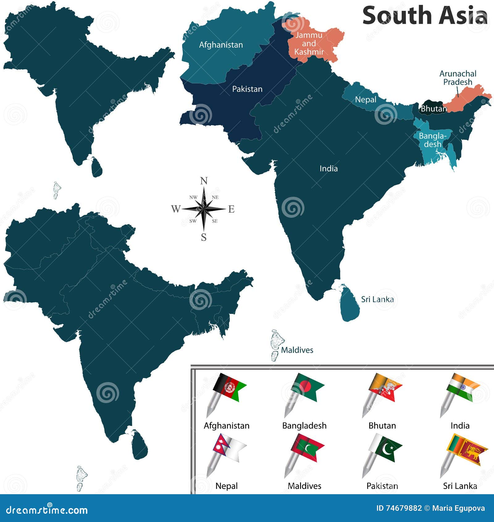 Mapa Político De Asia Del Sur Ilustración del Vector - Ilustración de ...