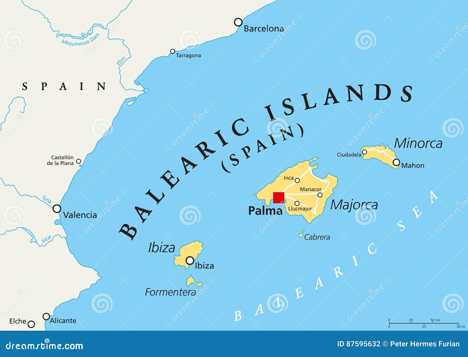 Mapa Político De Balearic Island Ilustración del Vector - Ilustración ...