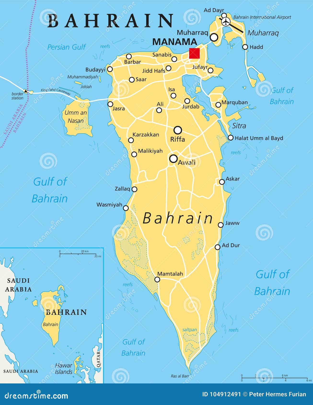 Mapa político de Barém ilustração do vetor. Ilustração de barém - 104912491