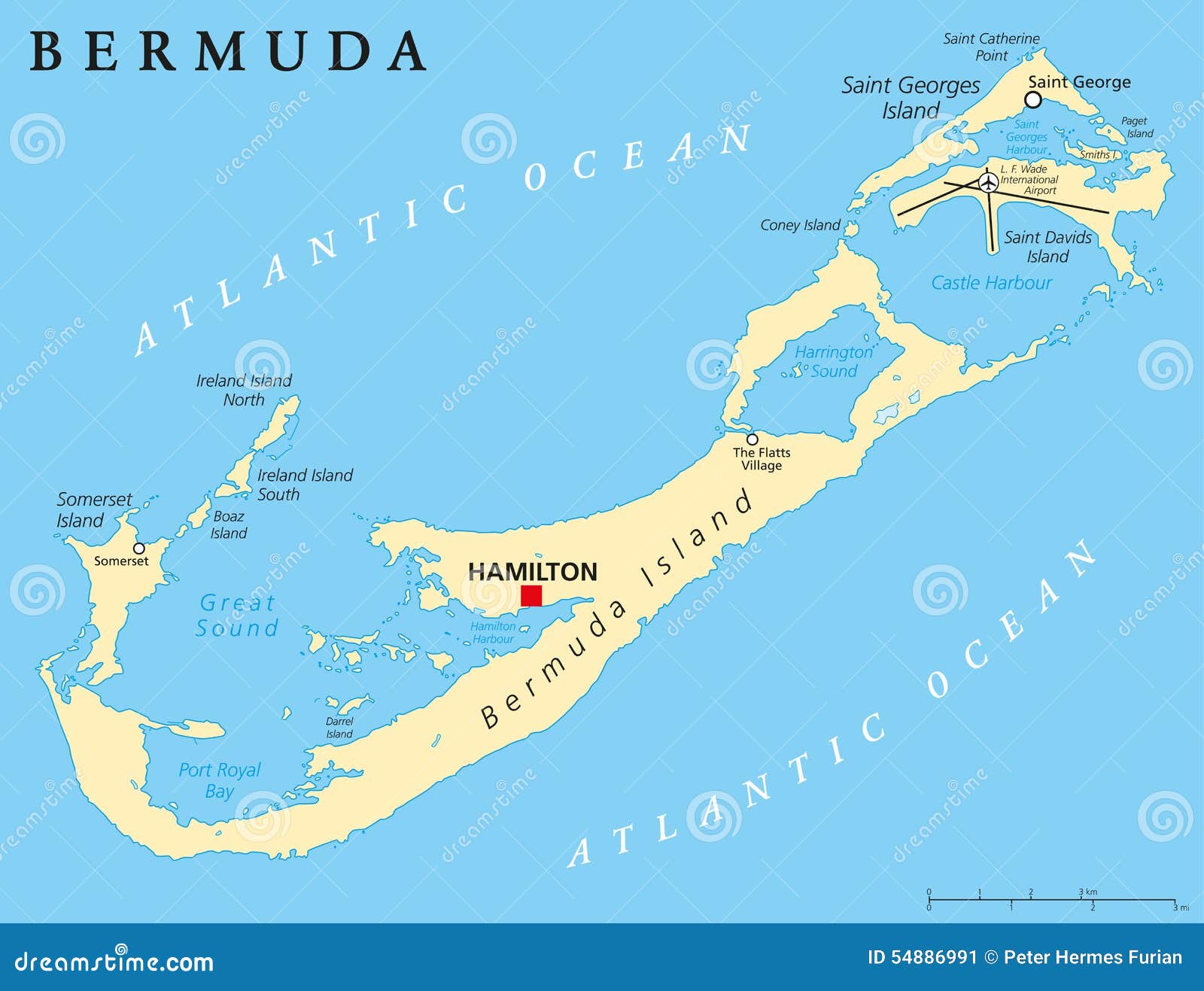 Mapa político de Bermuda ilustração do vetor. Ilustração de cartografia ...