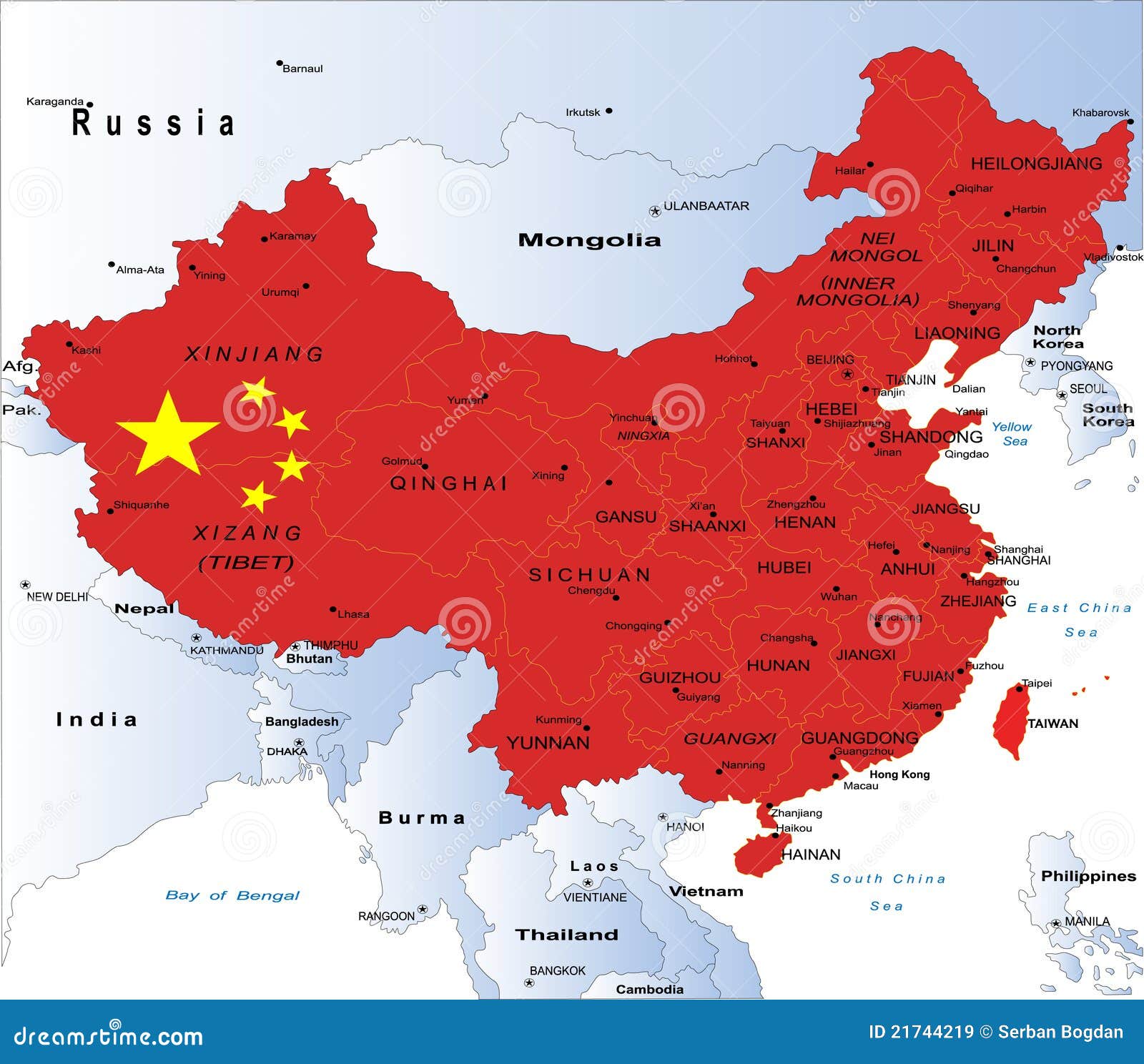 Mapa político de China ilustração do vetor. Ilustração de punhal - 21744219