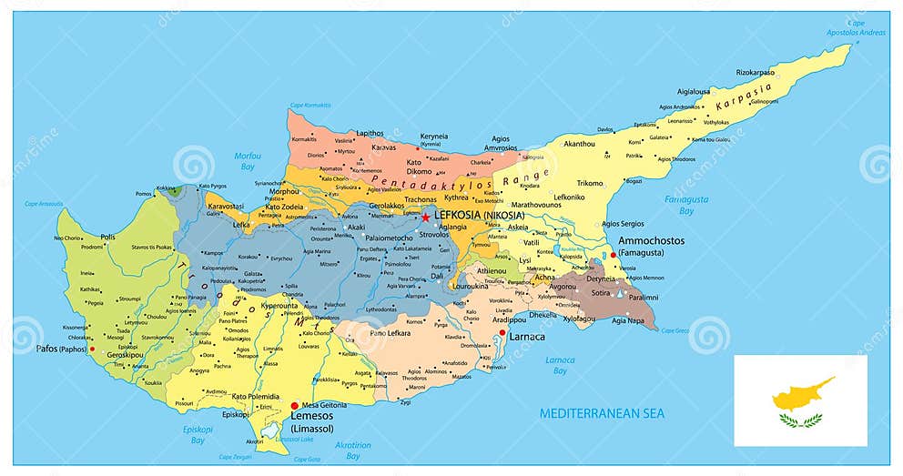 Mapa político de Chipre ilustração do vetor. Ilustração de mediterrâneo ...