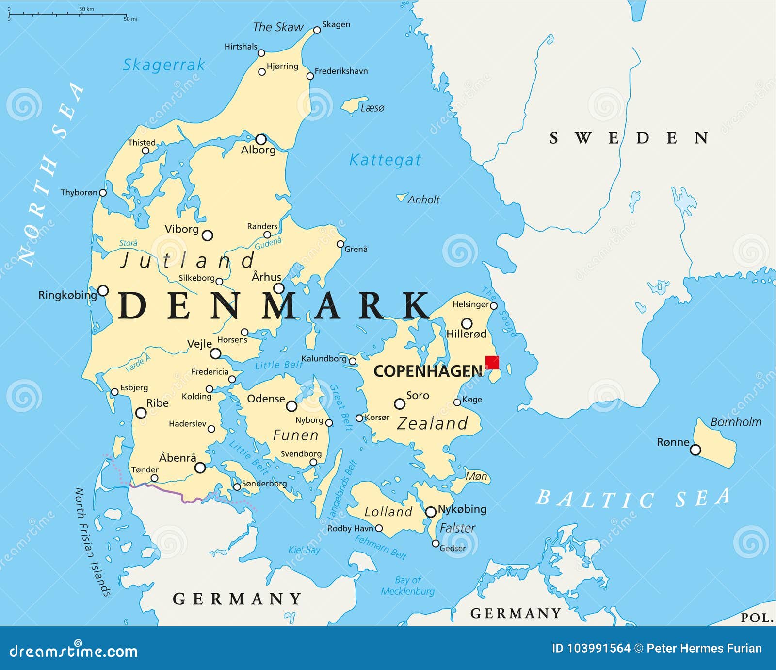 Mapa político de Dinamarca ilustração do vetor. Ilustração de ...