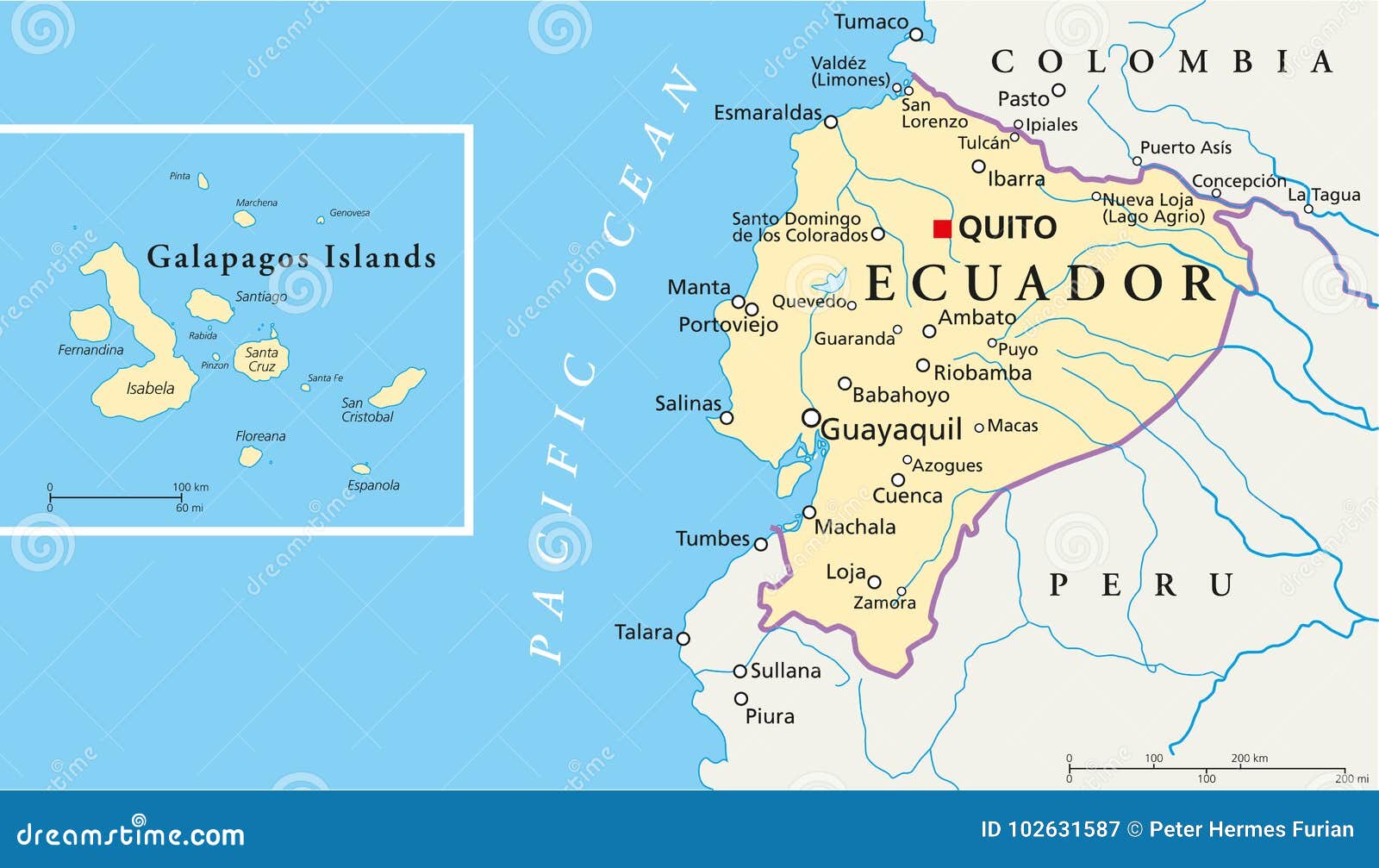 Mapa Político De Equador E De Ilhas Galápagos Ilustração do Vetor ...