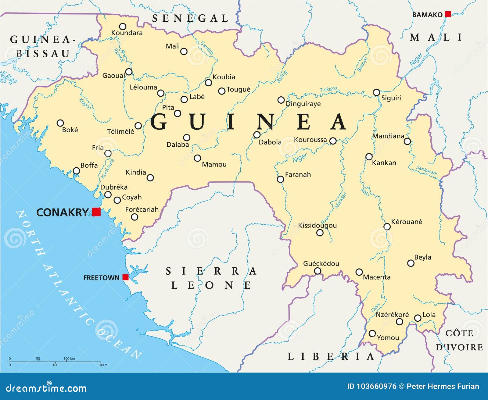 Mapa político de Guinea ilustración del vector. Ilustración de mali ...