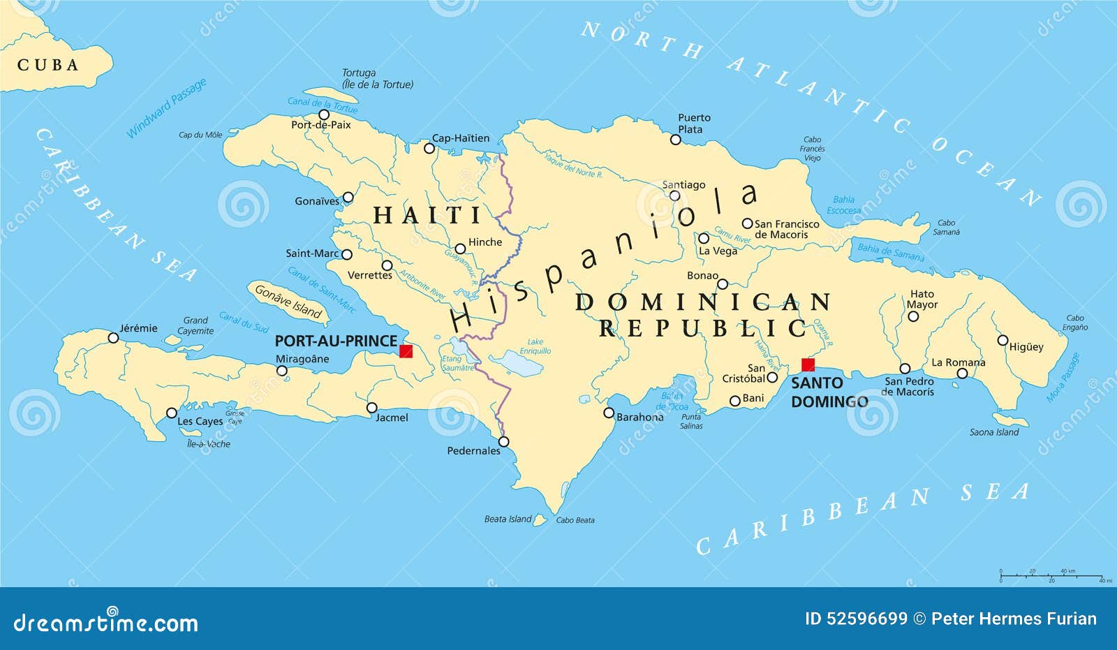Mapa Político De Hispaniola Com Haiti E República Dominicana Ilustração ...