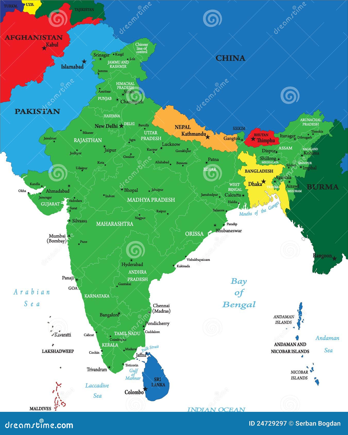 Mapa político de India ilustração do vetor. Ilustração de vetor - 24729297