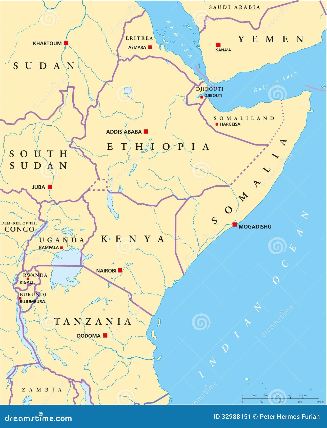 Mapa Político De La África Del Este Ilustración del Vector ...