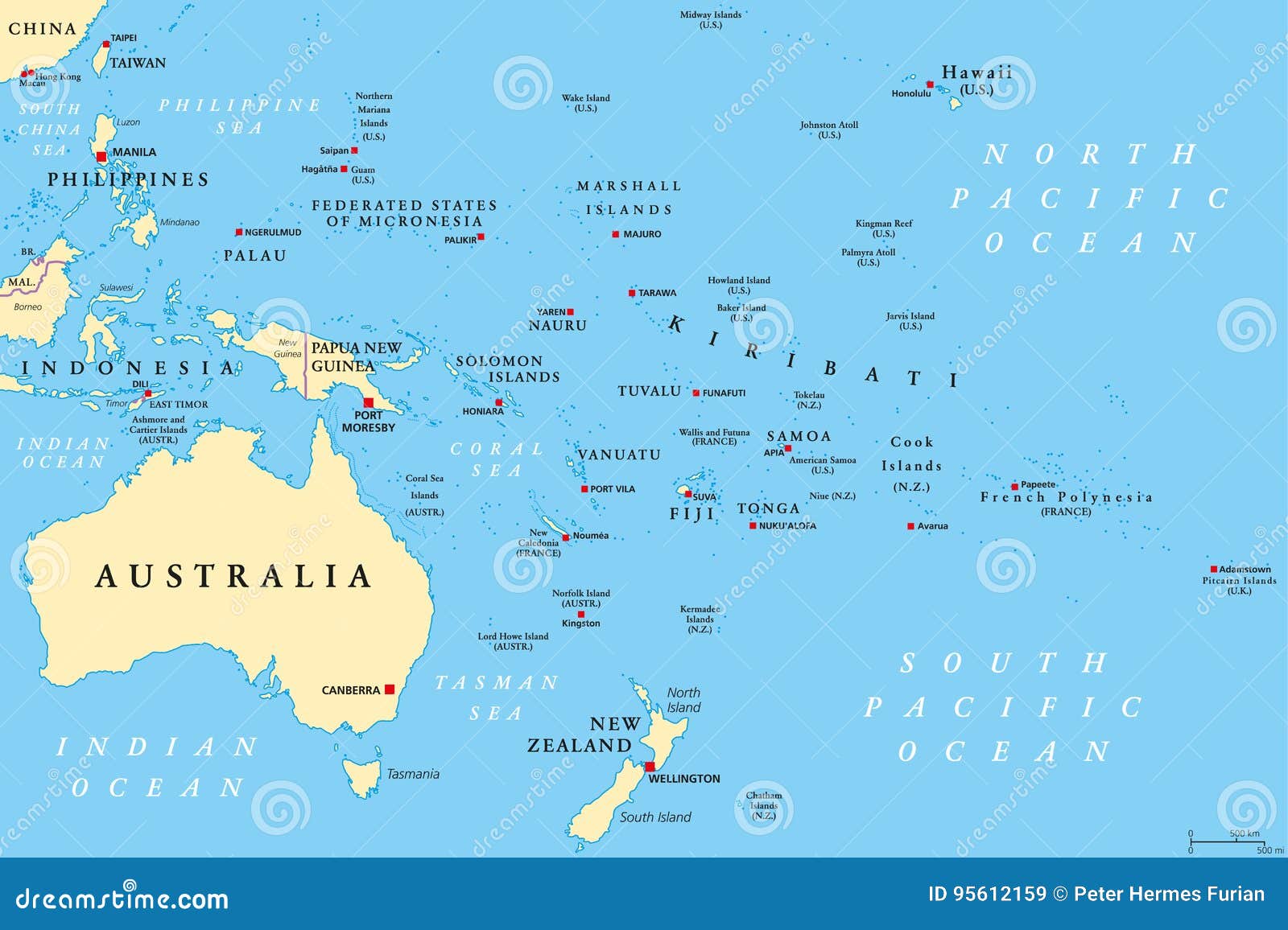 Mapa político de Oceania ilustração do vetor. Ilustração de atlas ...