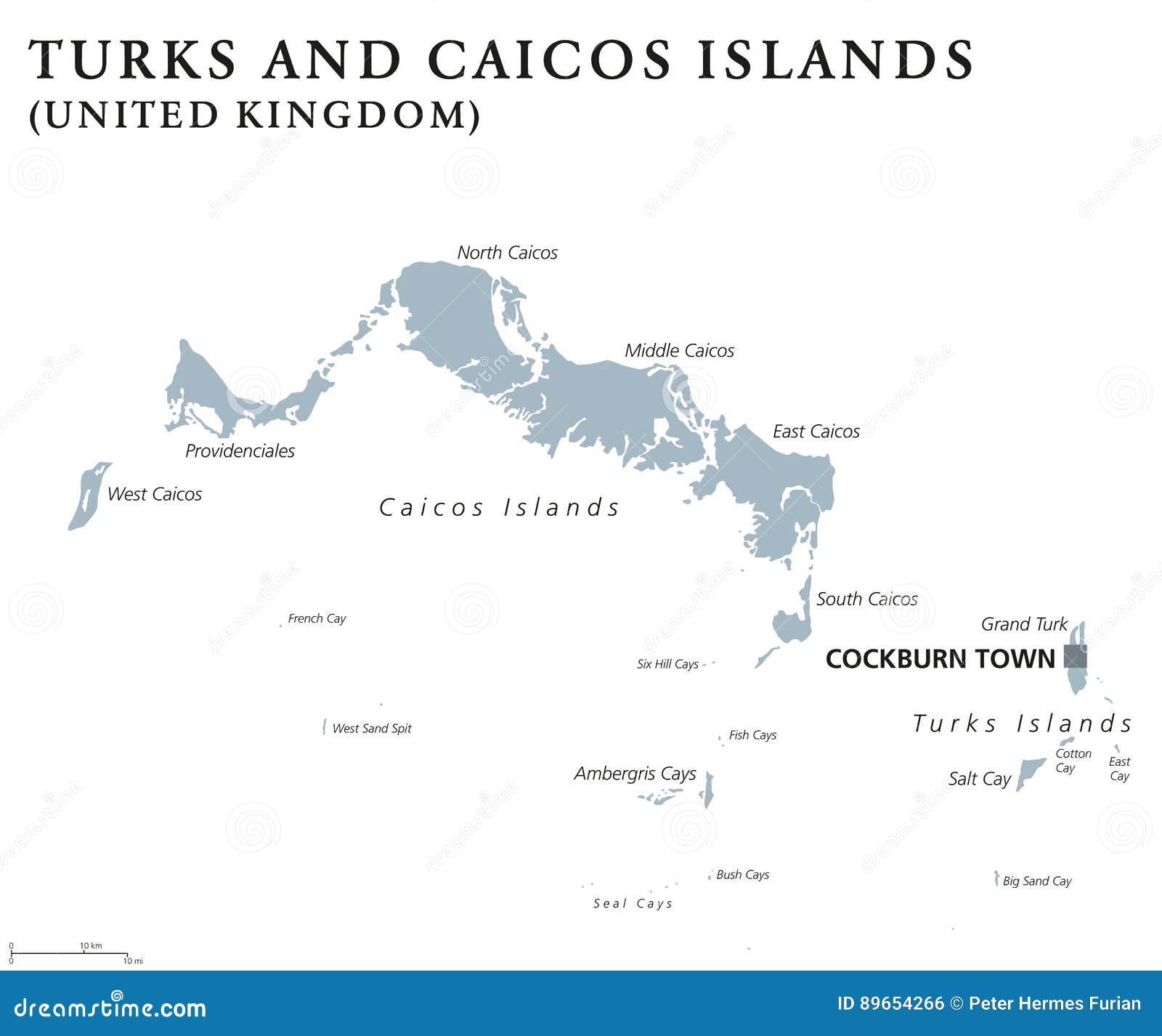 Mapa Político De Turks and Caicos Islands Ilustración del Vector ...